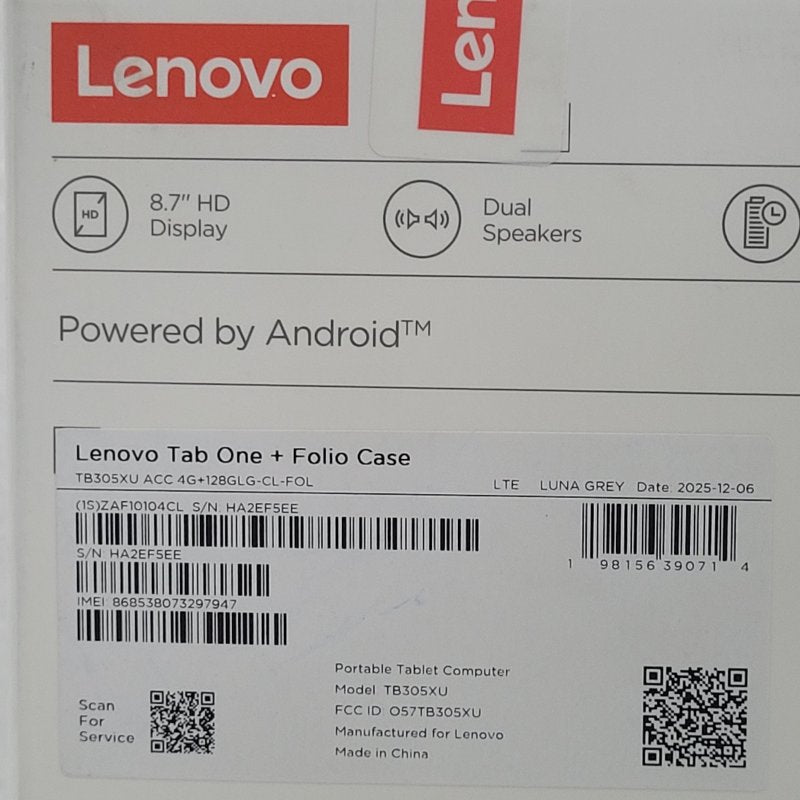 Tablet Lenovo Tab One + Folio Case Luna Grey TB305 XU 4GB 128GB
